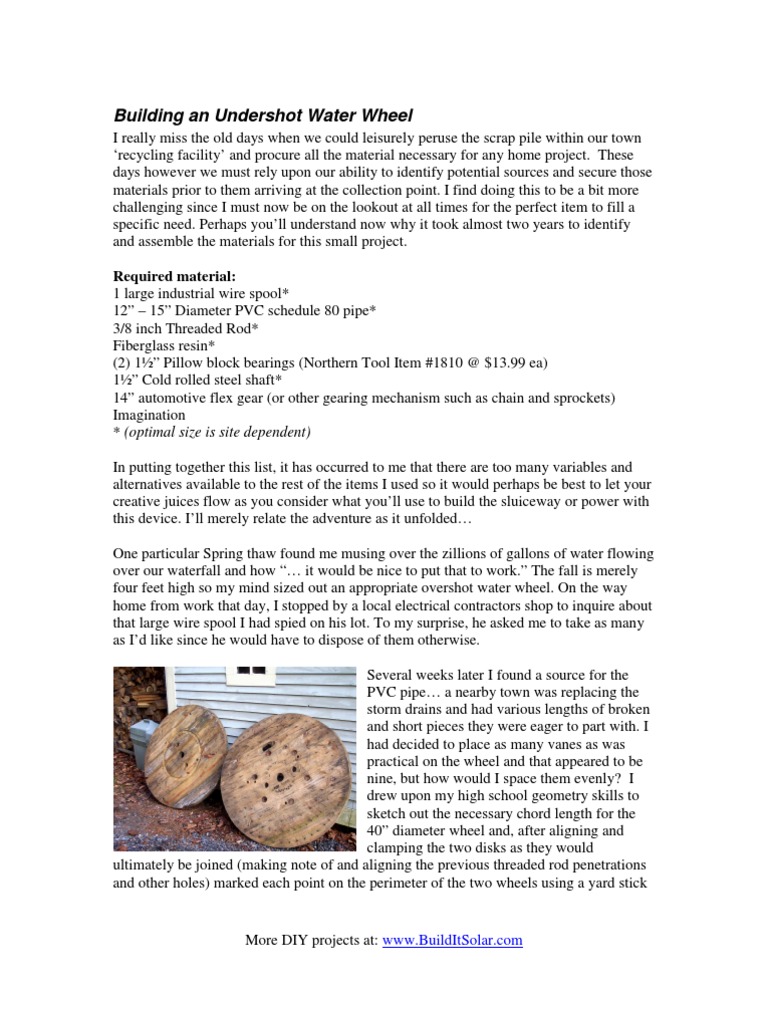 Building A Water Wheel | PDF | Pipe (Fluid Conveyance) | Gear