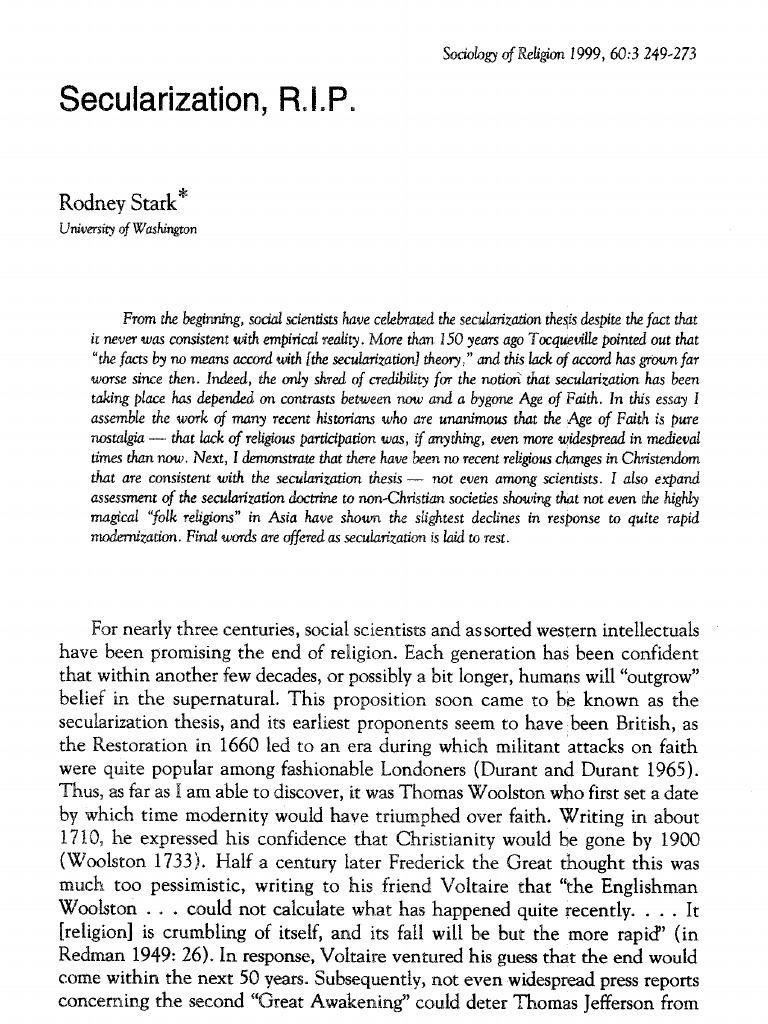 Stark, Rodney - Secularization RIP | PDF