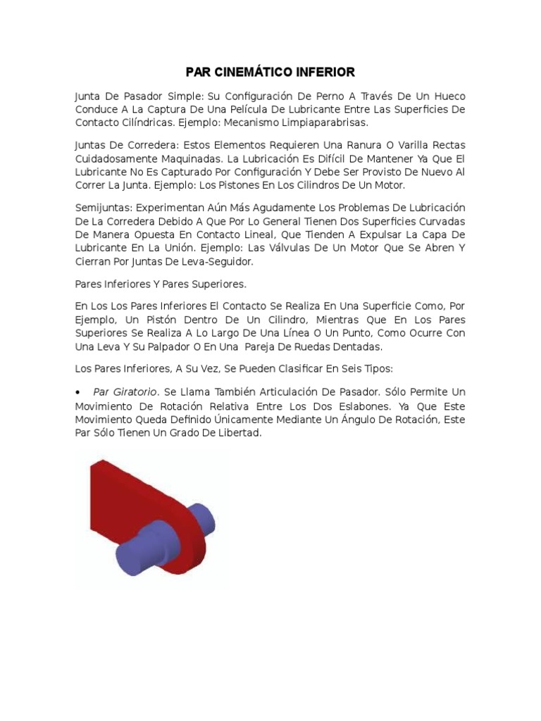 Clasificación de Pares Cinemáticos Inferiores | PDF | Movimiento ...