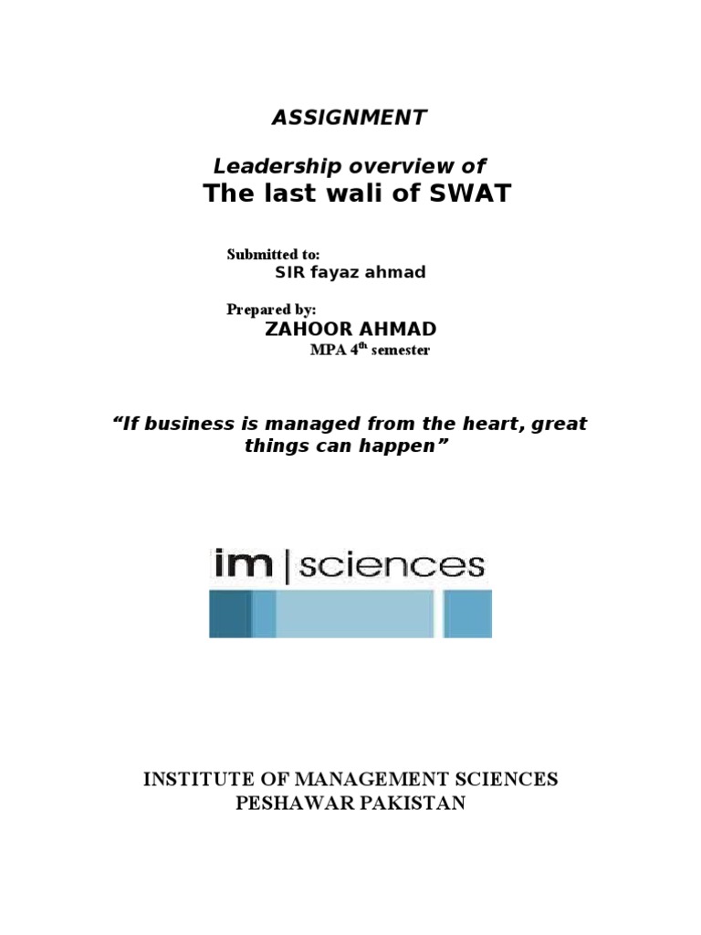 ASSIGNMENT Leadership Overview of | PDF