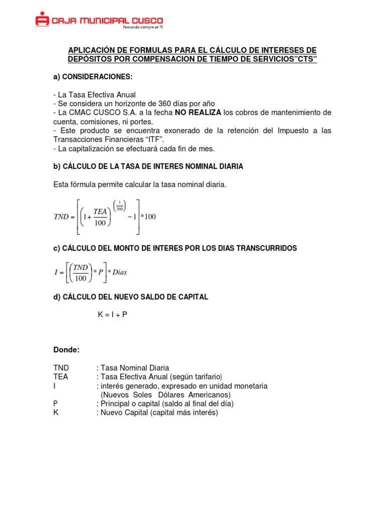 Formula Cts | Interés | Economias