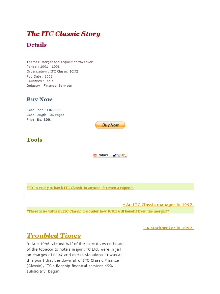The ITC Classic Story | PDF | Market Liquidity | Mergers And Acquisitions