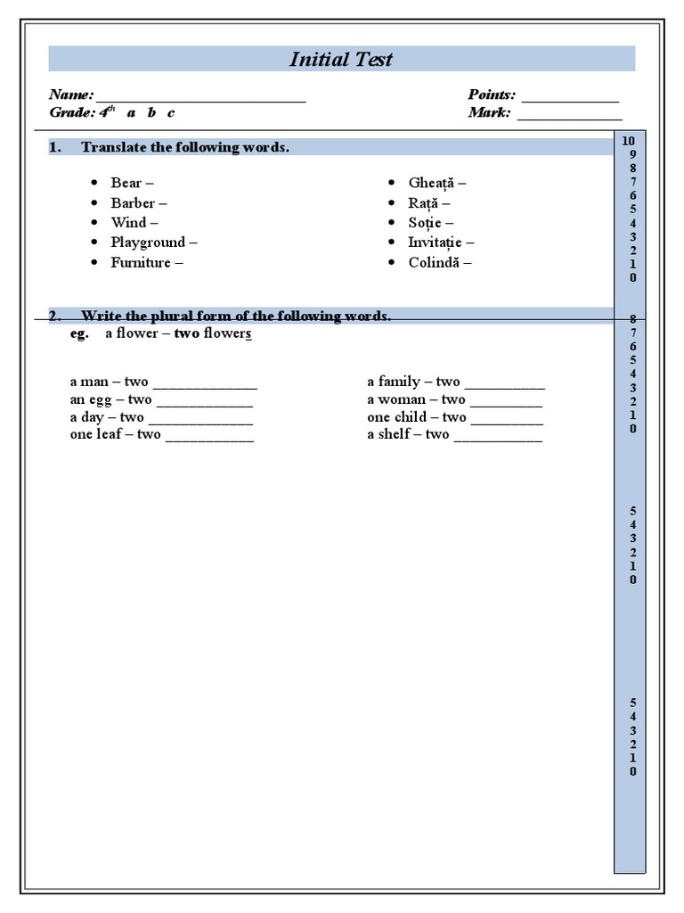 4th Grade English Language Test | PDF