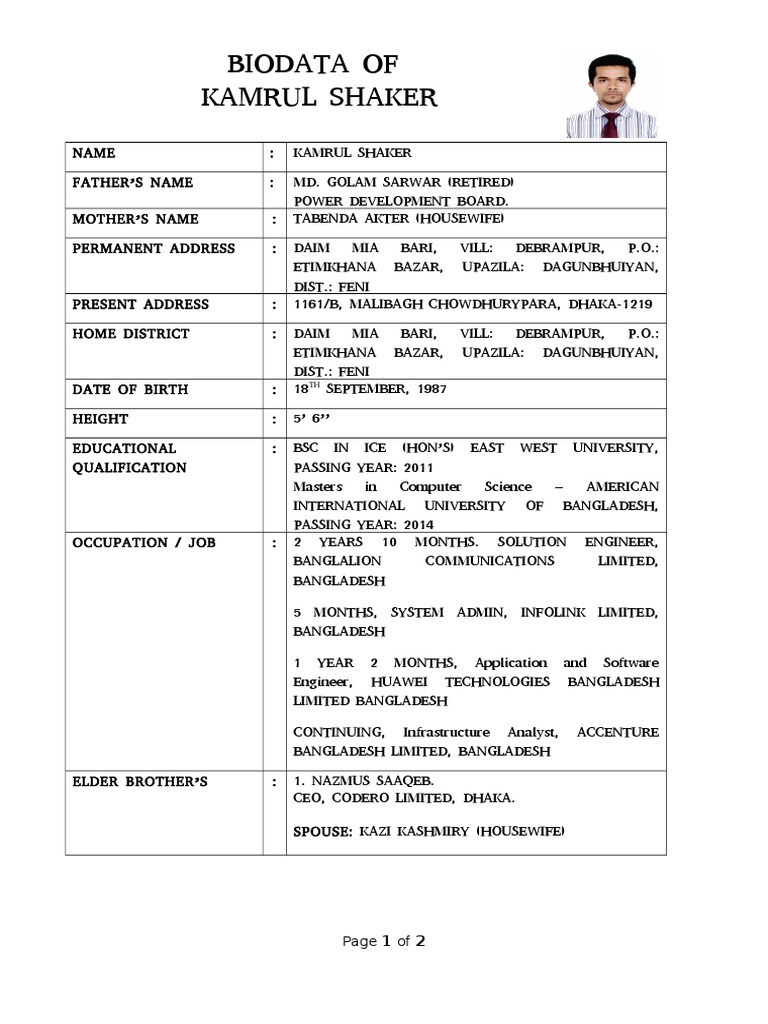 Biodata Kamrul Shaker | PDF | Wellness