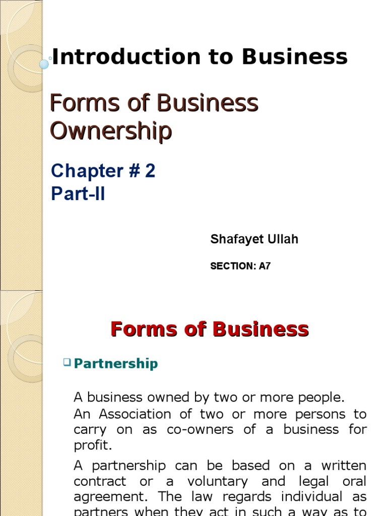 Chapter 2 - Forms of Business Ownership Part-II | PDF | Limited ...