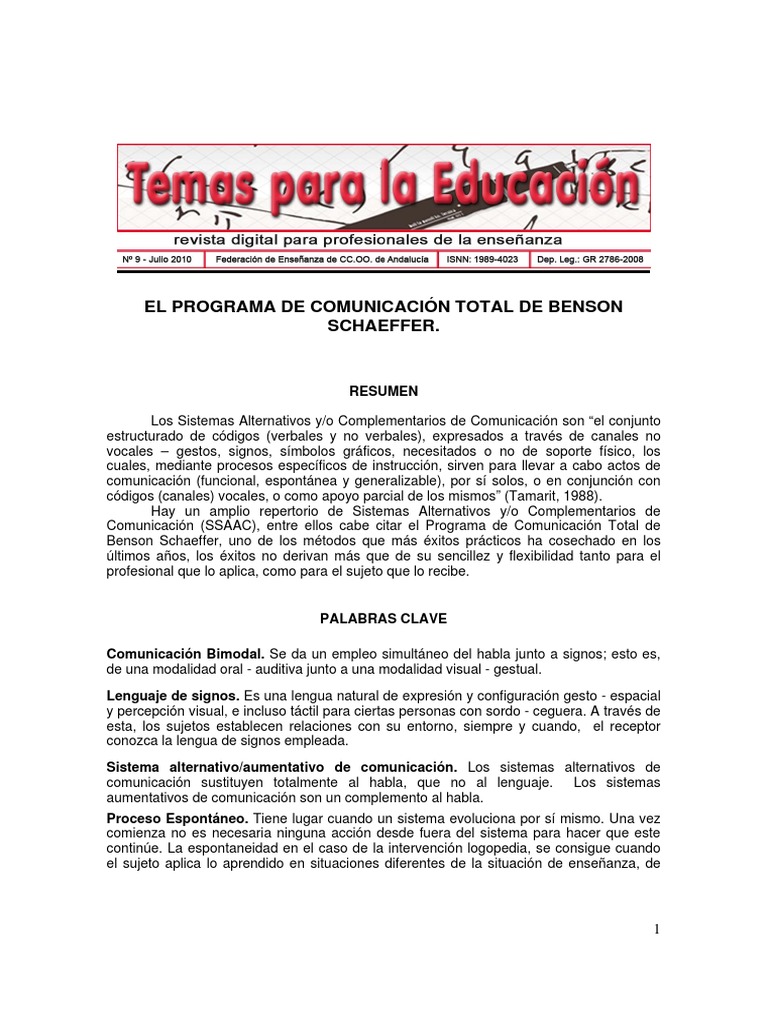 El Programa de Comunicacion Total de Benson Schaeffer - Temas Educacion ...