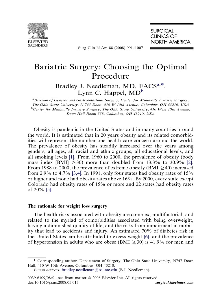 Bariatric Surg Choosing The Right Procedure | PDF | Bariatric Surgery ...