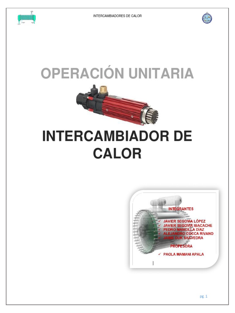 Trabajo Operación Unitaria PDF | PDF | Intercambiador de calor | Calor