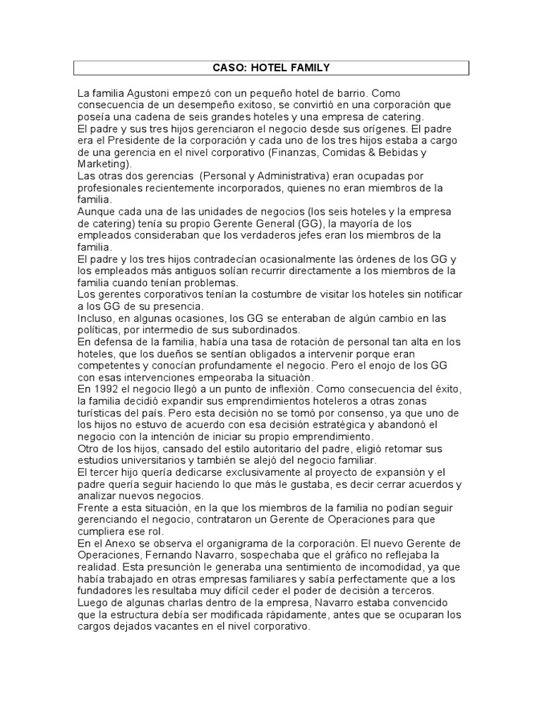 Caso Hotel Family | PDF | Hotel | Recursos humanos