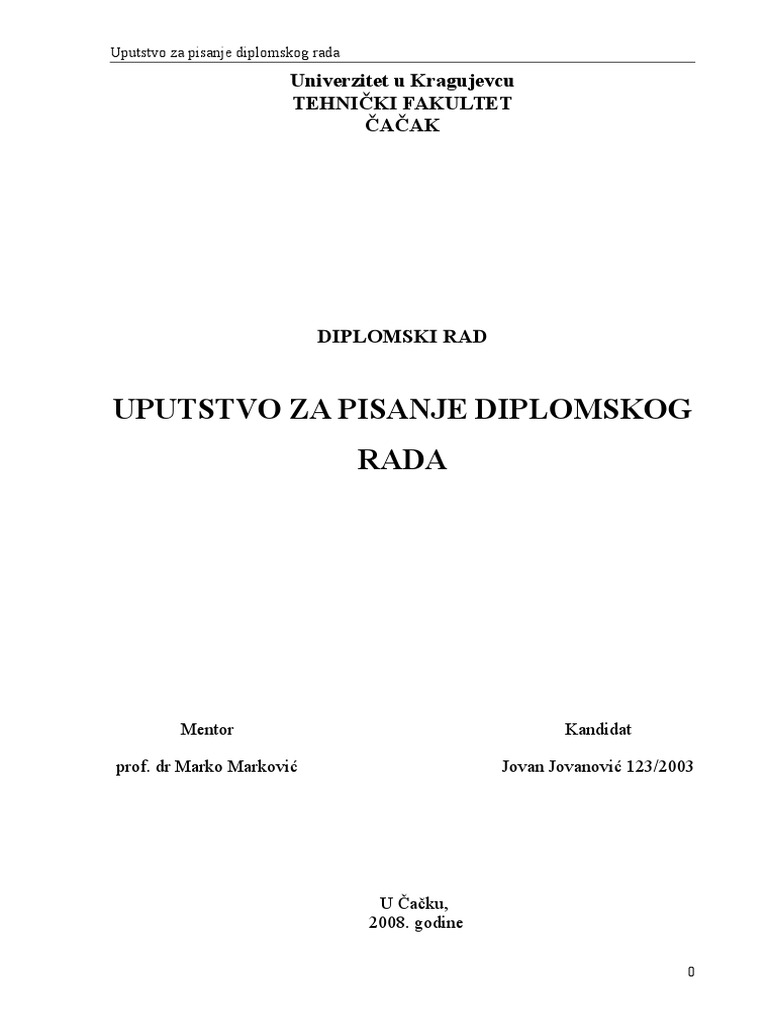 Uputstvo Za Izradu Diplomskog Rada - SR - 4 | PDF