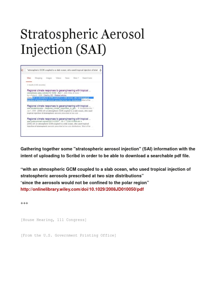 Stratospheric Aerosol Injection (SAI) | PDF | Climate Engineering ...