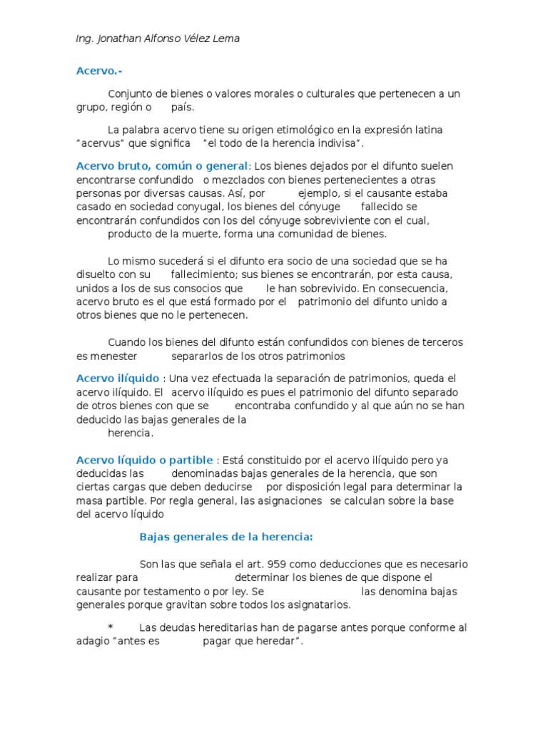Acervo y Tipos de Acervo | PDF | Bienes (Ley) | Herencia