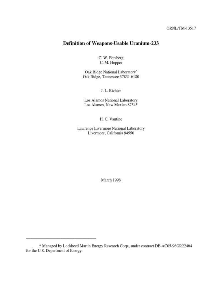 Weapons Grade Uranium-233 | PDF | Enriched Uranium | Uranium