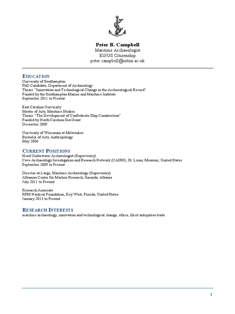 Campbell CV | PDF | Maritime History | Archaeology