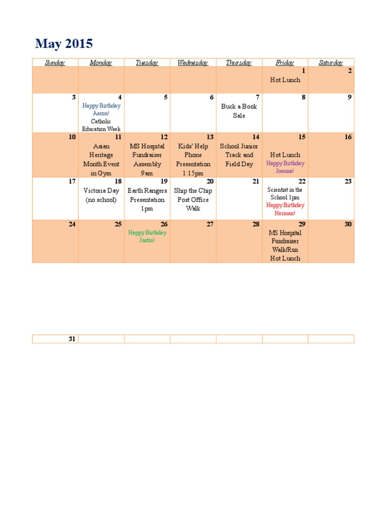 May 2015 Events Calendar | PDF