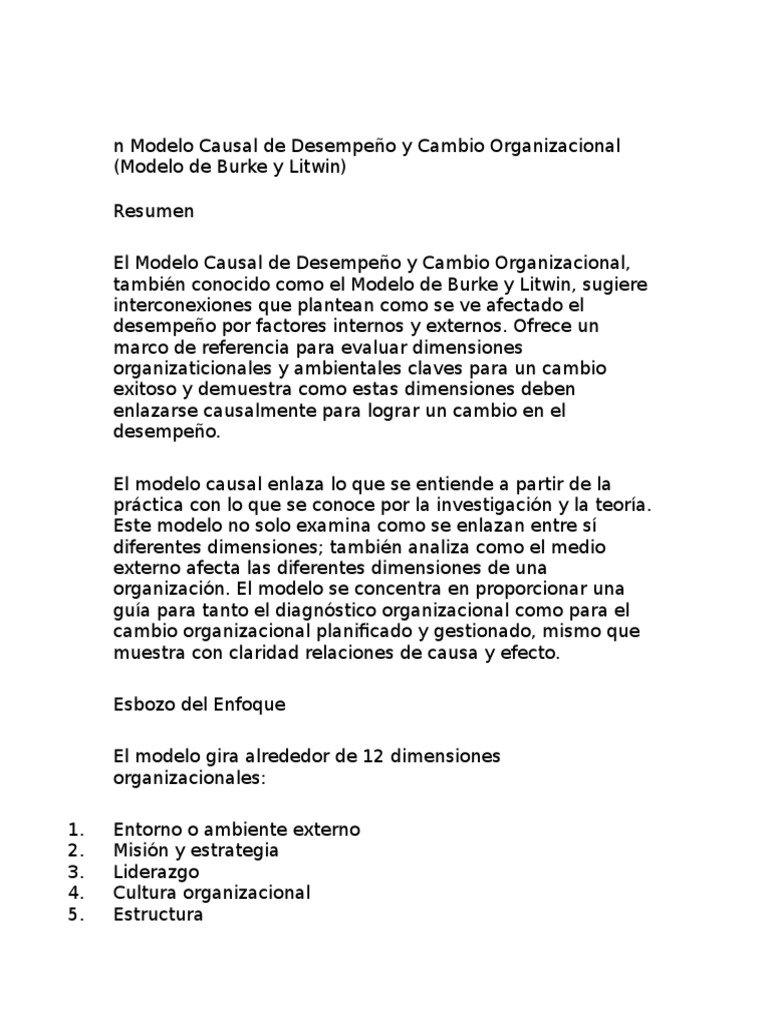 Modelo Burke-Litwin de cambio organizacional | PDF | Gestión del cambio ...