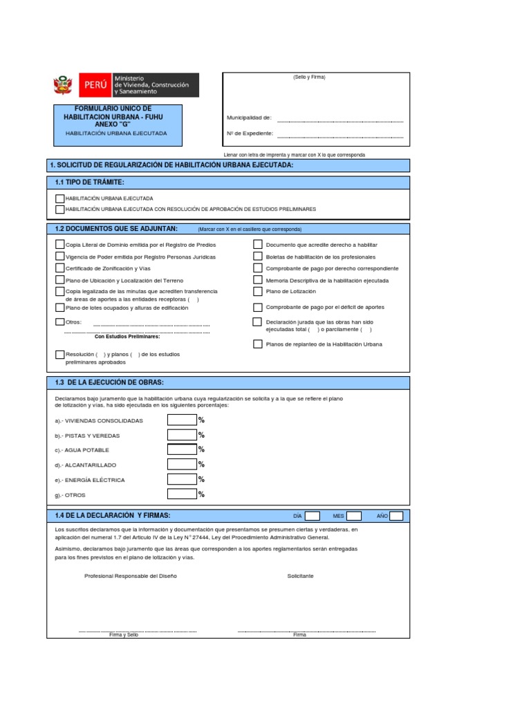 Regularización Habilitación Urbana Ejecutada Formulario Único | PDF