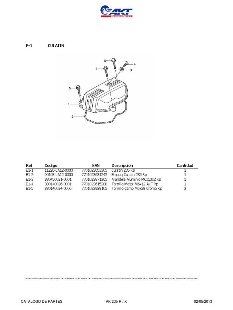 Catalogo de Partes AKT 235r X | PDF | Metalurgia | Ingeniería mecánica