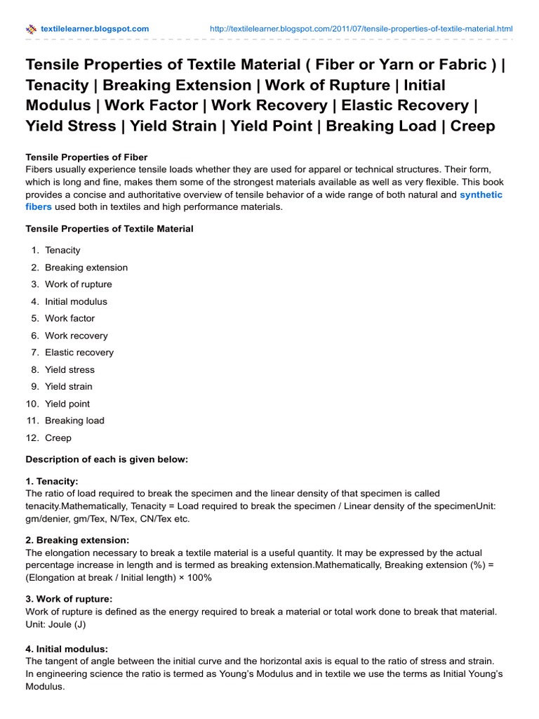 Understanding Textile Tenacity and Strength | PDF | Elasticity (Physics ...