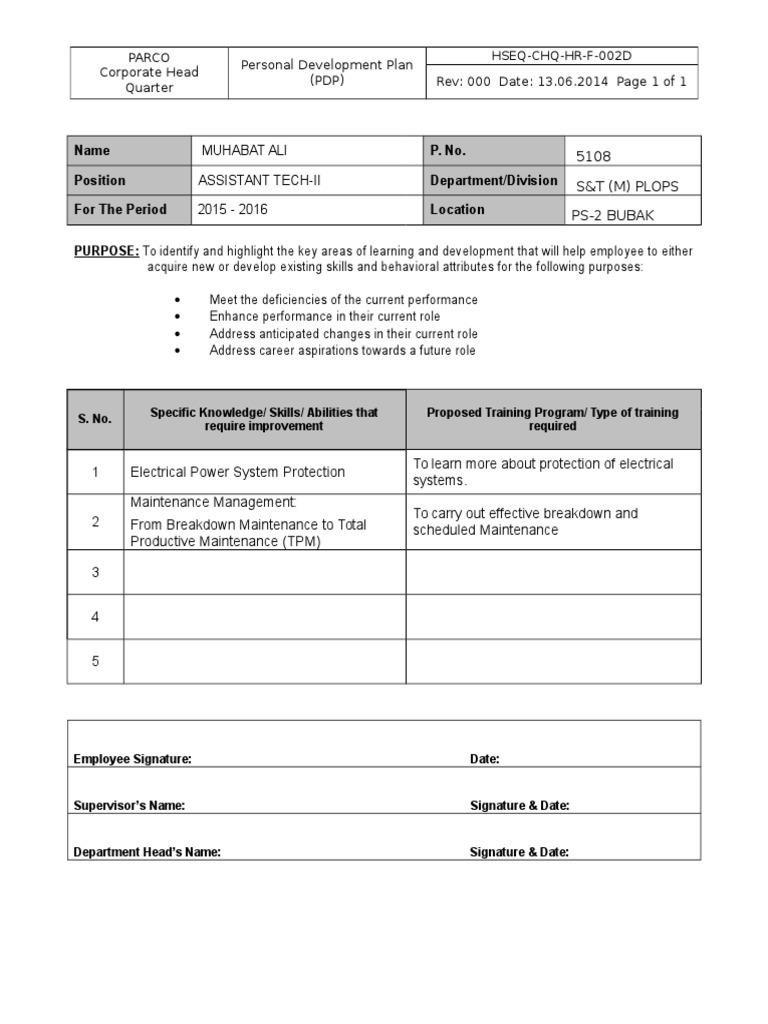 Personal Development Plan for Employees | PDF | Business