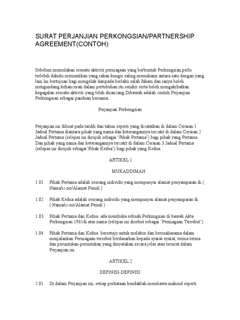 Surat Perjanjian Perkongsian | PDF