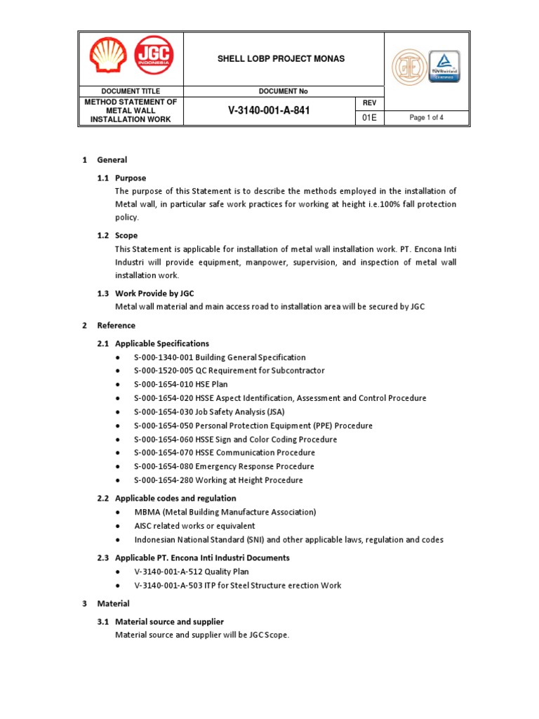 Method Statement For Wall Installation #02 PDF | PDF | Scaffolding ...