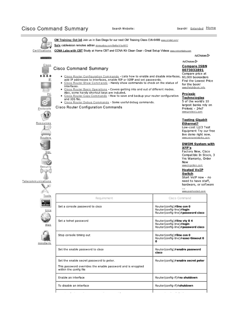 Cisco Command Summary | PDF