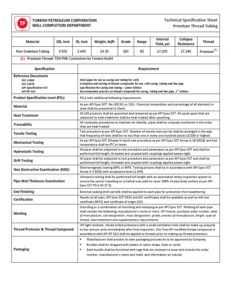 TPAO-KTHDB PremiumThread TubingTechSpecSheet PH6 | PDF | Heat Treating ...