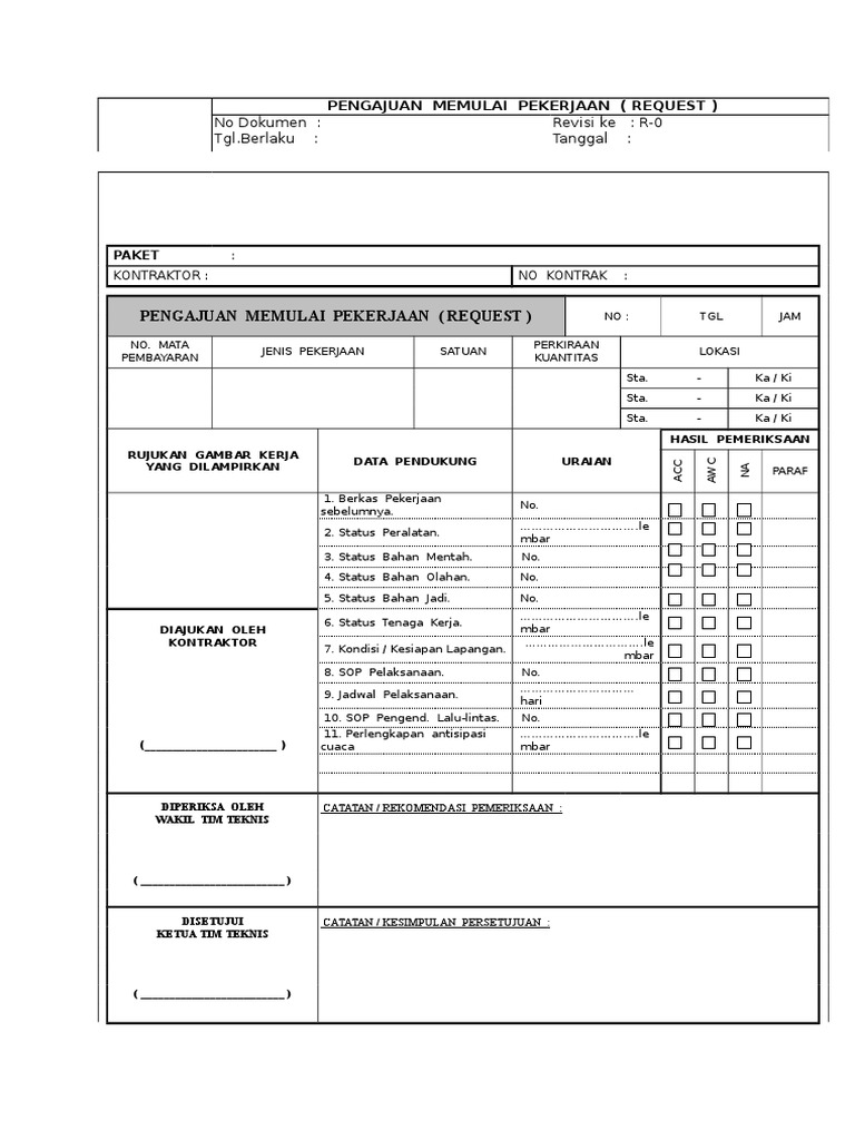 Form. Pengajuan Memulai Pekerjaan (Request) | PDF