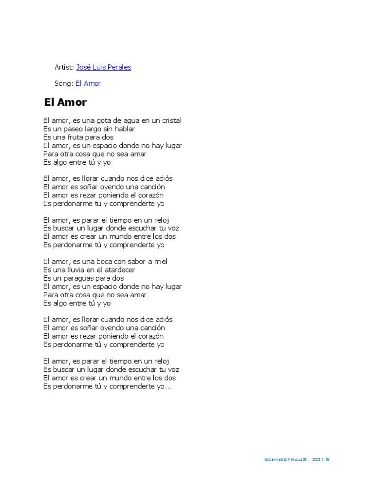 Letra de "El Amor" de Perales | PDF | Artes del Lenguaje y Comunicación ...