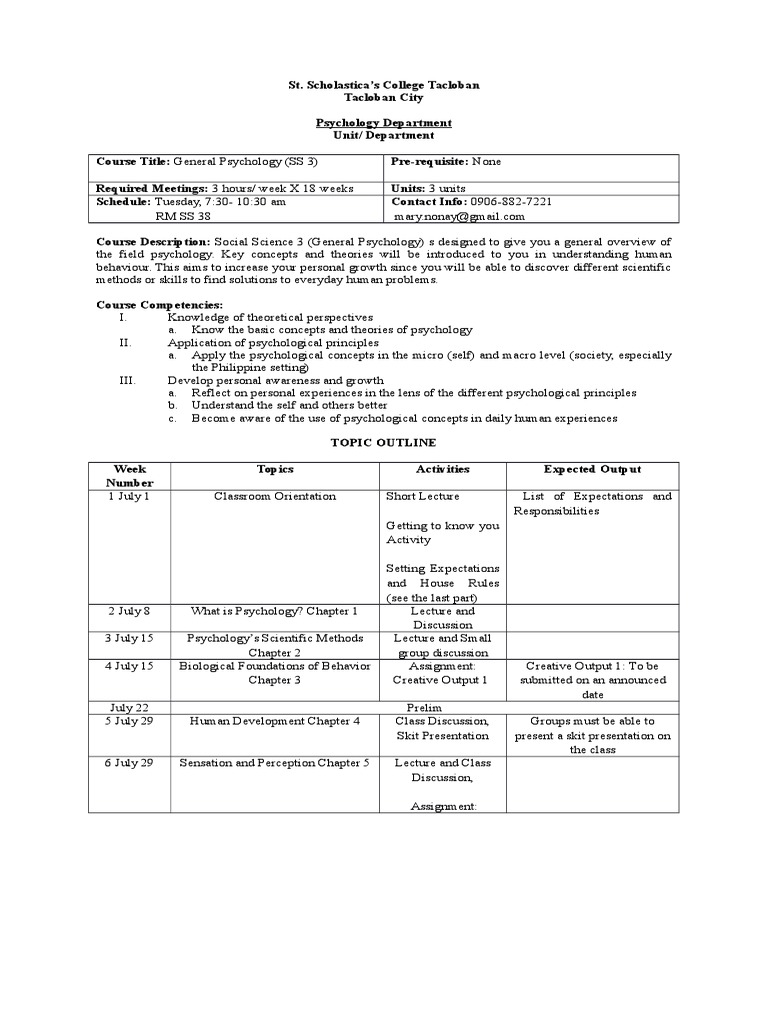 General Psychology Syllabus | PDF | Theory | Psychology