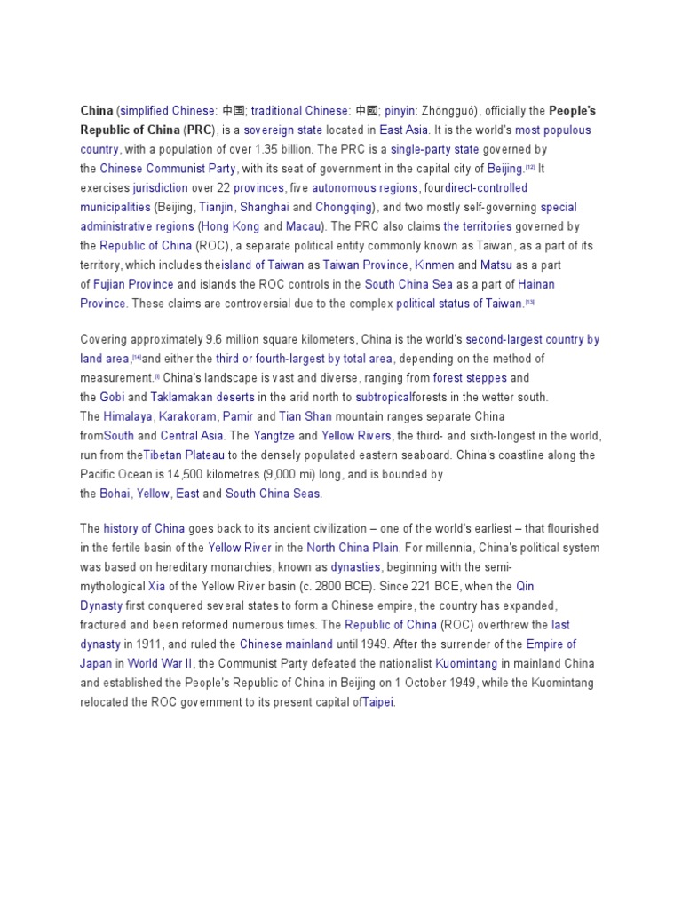 A Comprehensive Overview of Modern China: Its Geography, Government Structure, Population, and ...