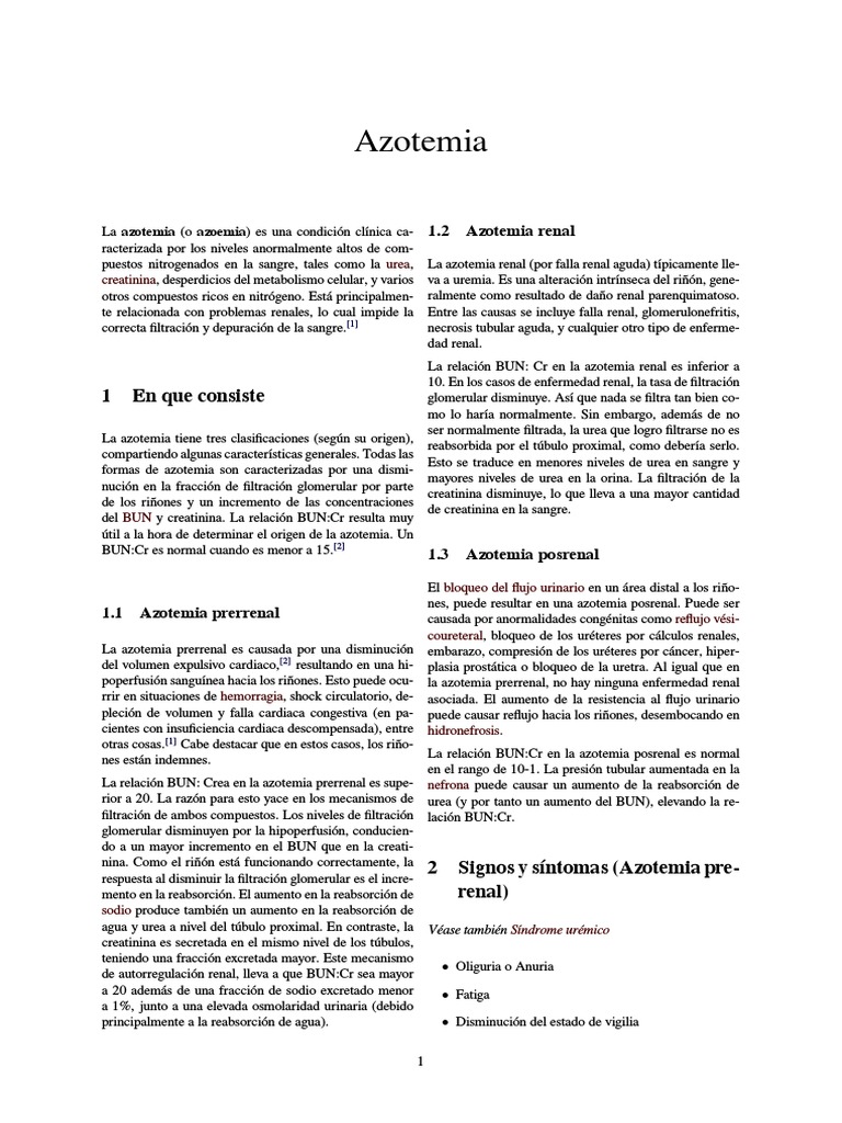 Azotemia | PDF | Riñón | Medicina CLINICA
