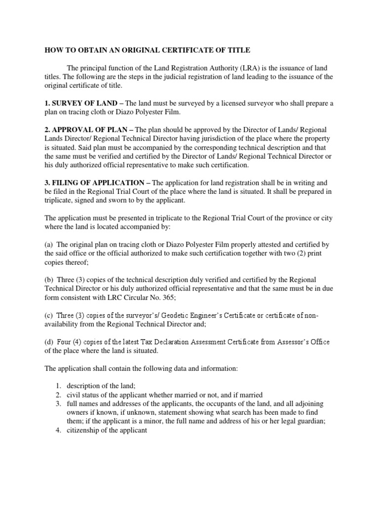 Obtaining an Original Certificate of Title | PDF | Deed | Ownership