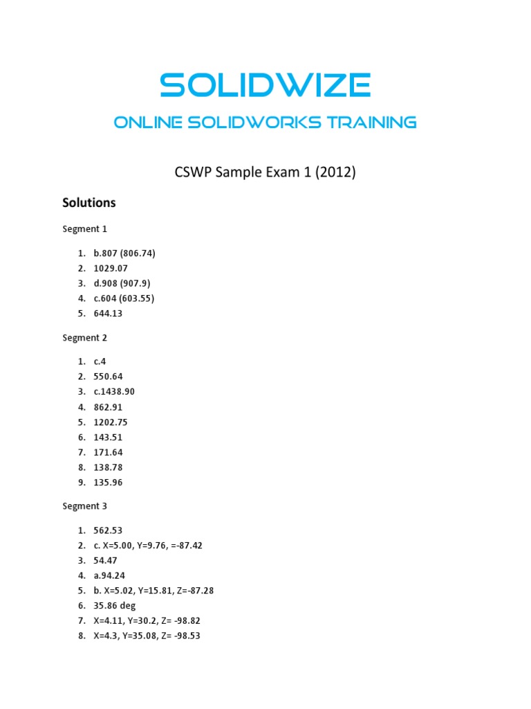 SolidWize CSWP Sample Exam 1 Solutions | PDF | Teaching Methods & Materials