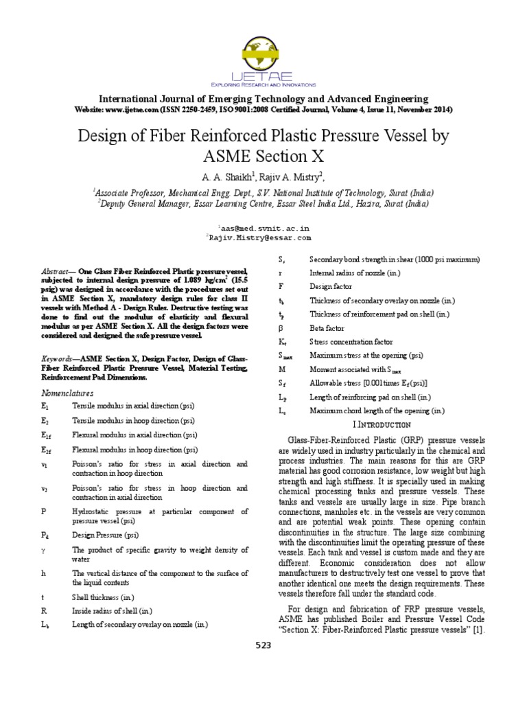 FRP Vessel Design As Per ASME Sec X | PDF | Fibre Reinforced Plastic ...