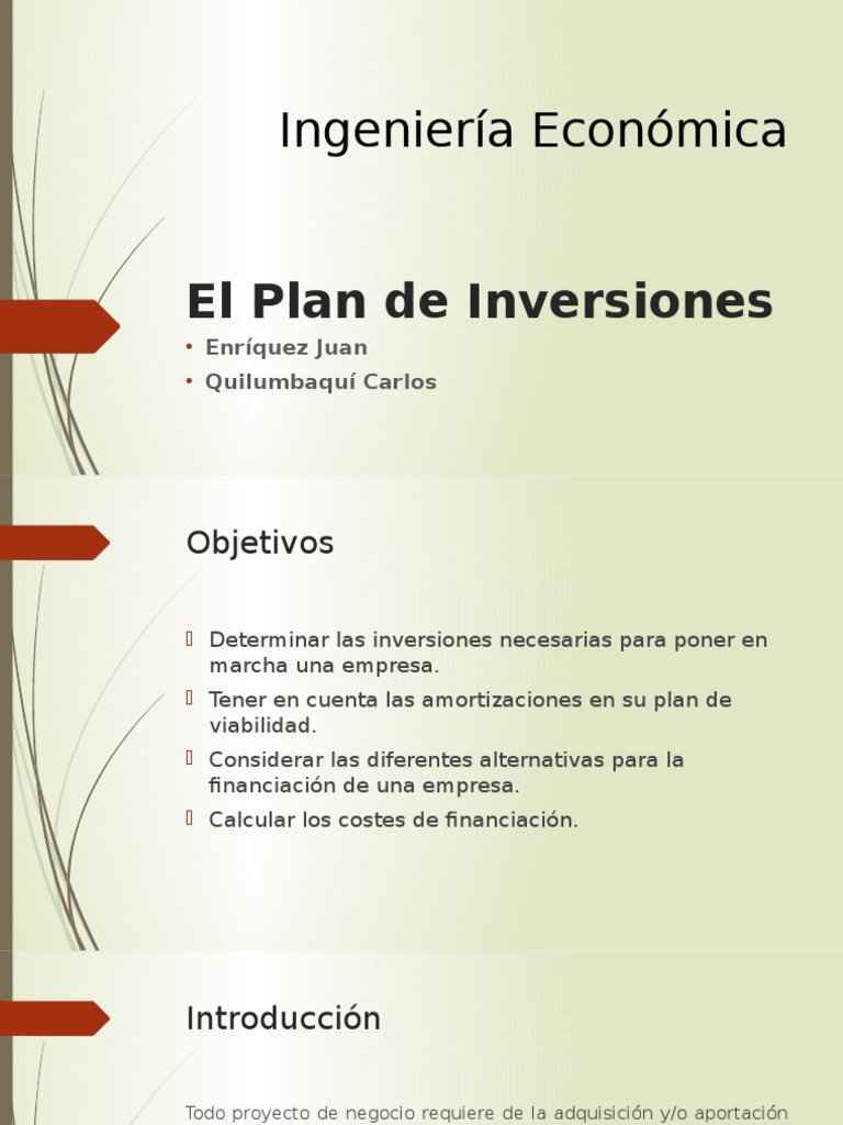 Plan de Inversiones y Financiación Empresarial | PDF | Inversiones ...