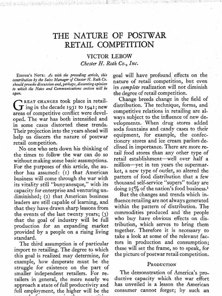 Story of Stuff - Victor Lebow | PDF | Grocery Store | Retail