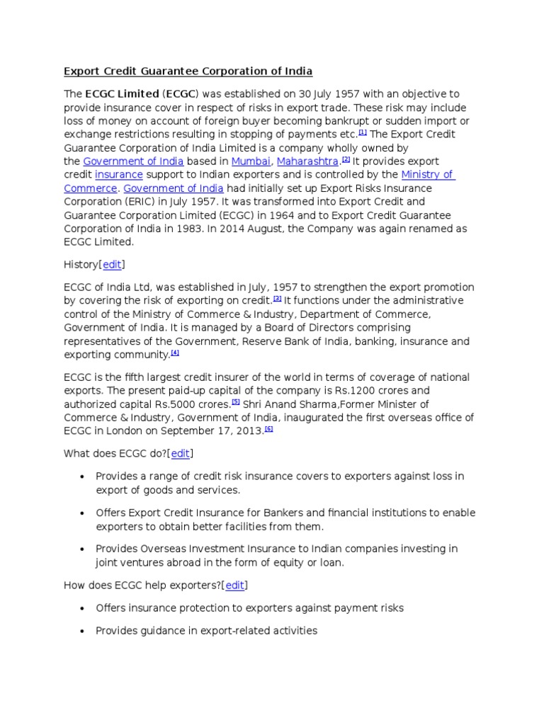 ECGC India Export Credit Insurance | PDF | Credit (Finance) | Exports