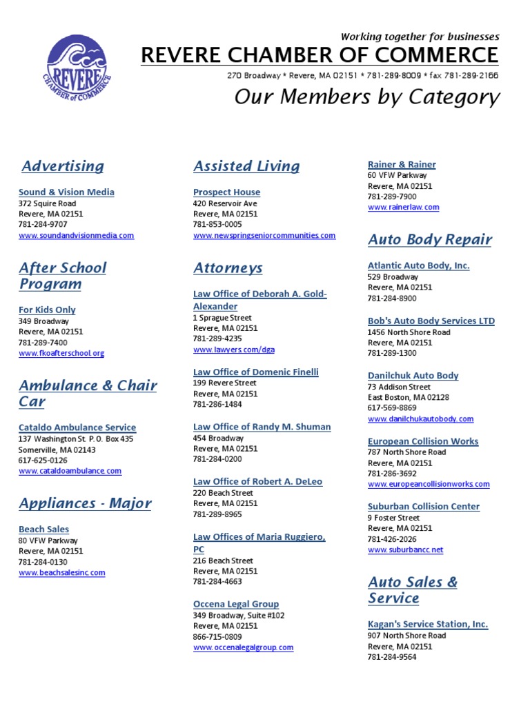 Revere Chamber of Commerce Directory | PDF | Business