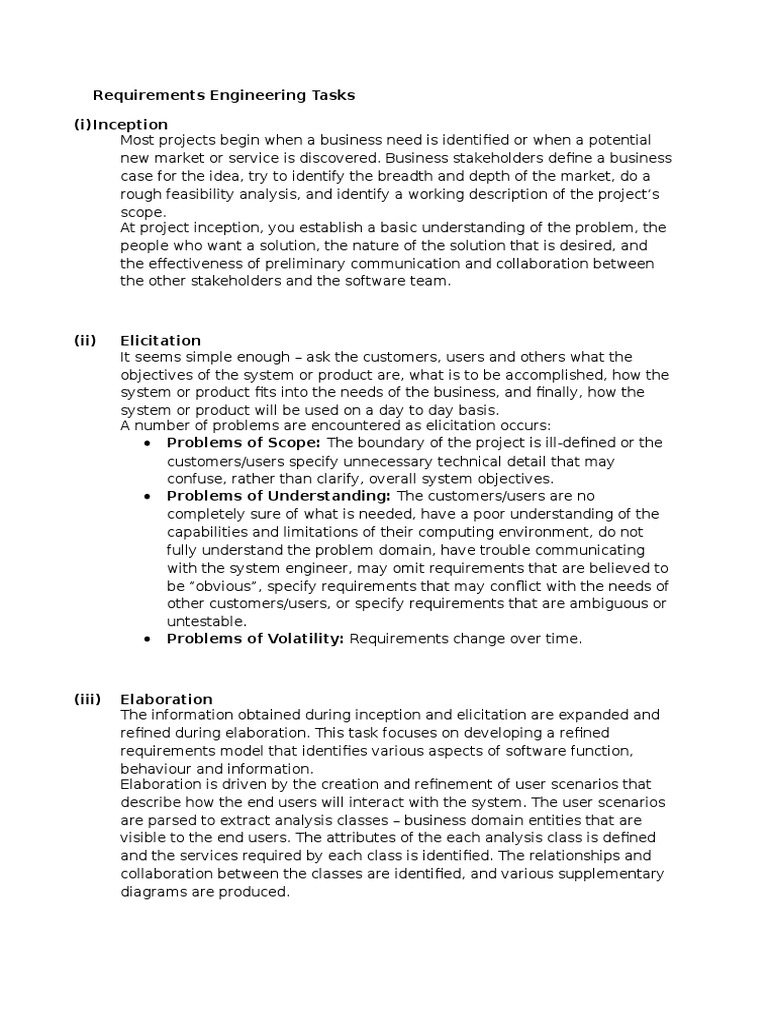 Requirements Engineering Tasks | PDF | Specification (Technical ...