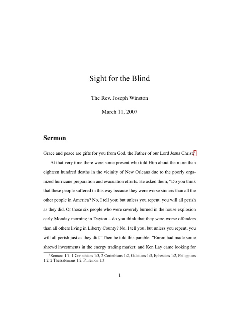 Sight For The Blind: Sermon | PDF | Gospel Of Luke | Jesus