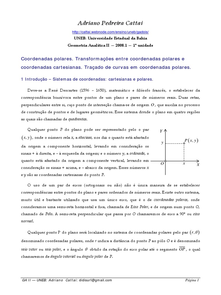 Coordenadas Polares | PDF | Equações | Sistema de coordenada cartesiana