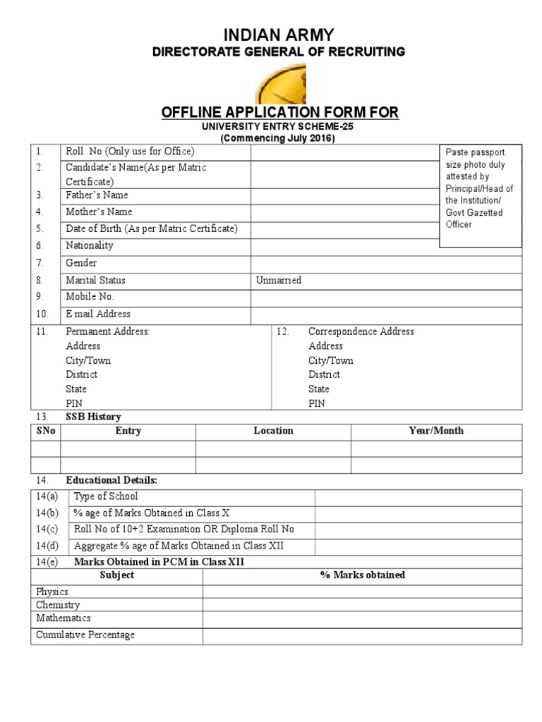 Indian Army: Offline Application Form For | PDF | Academia | Government