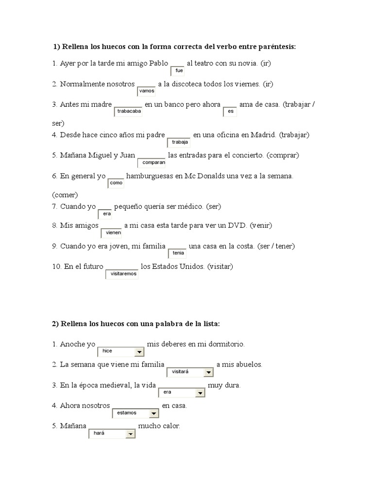 Ejercicios de Verbos en Español | PDF | Arte