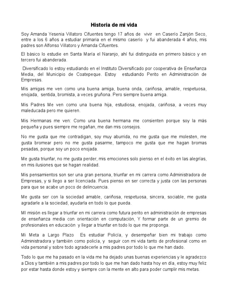 Historia de Mi Vida | PDF | Educación avanzada