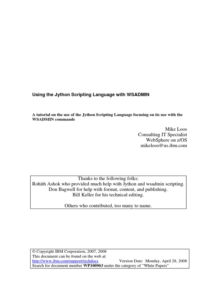 WP100963 - Jython Scripting With Wsadmin Tutorial | PDF | Computers