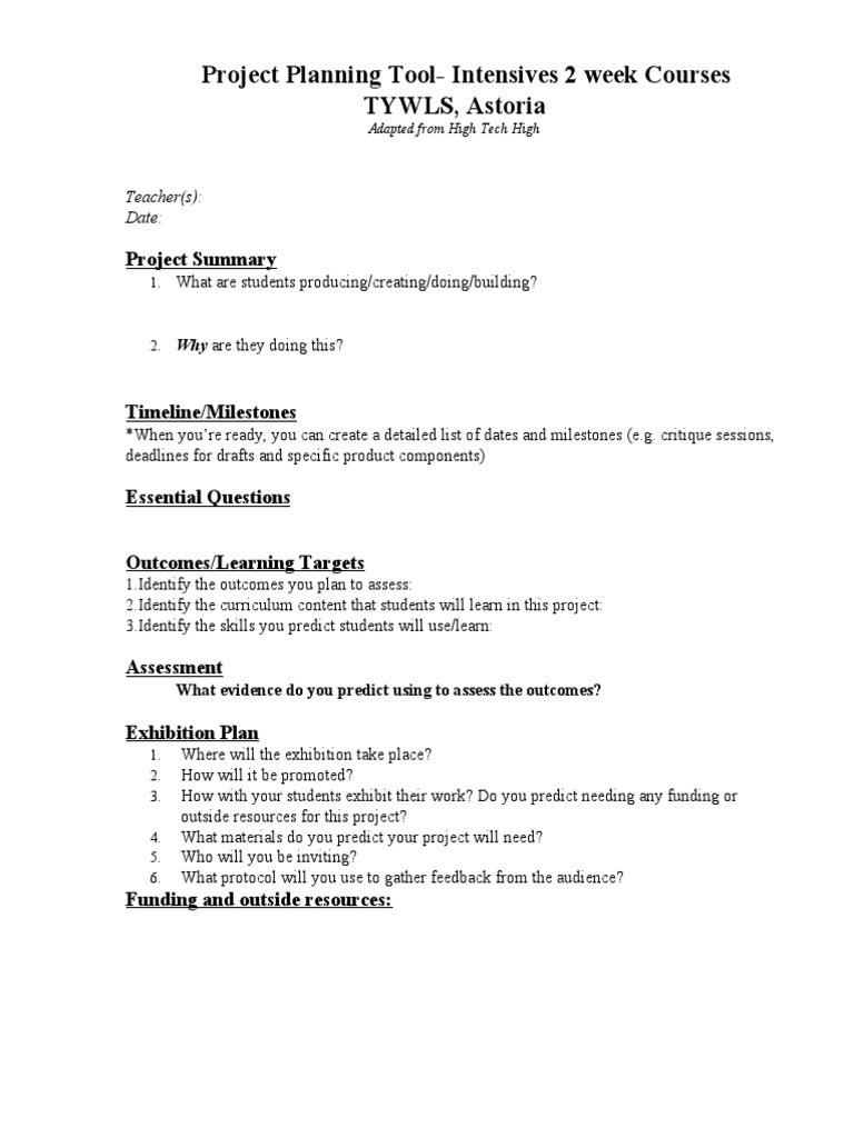TYWLS Astoria Project Planning Guide | PDF