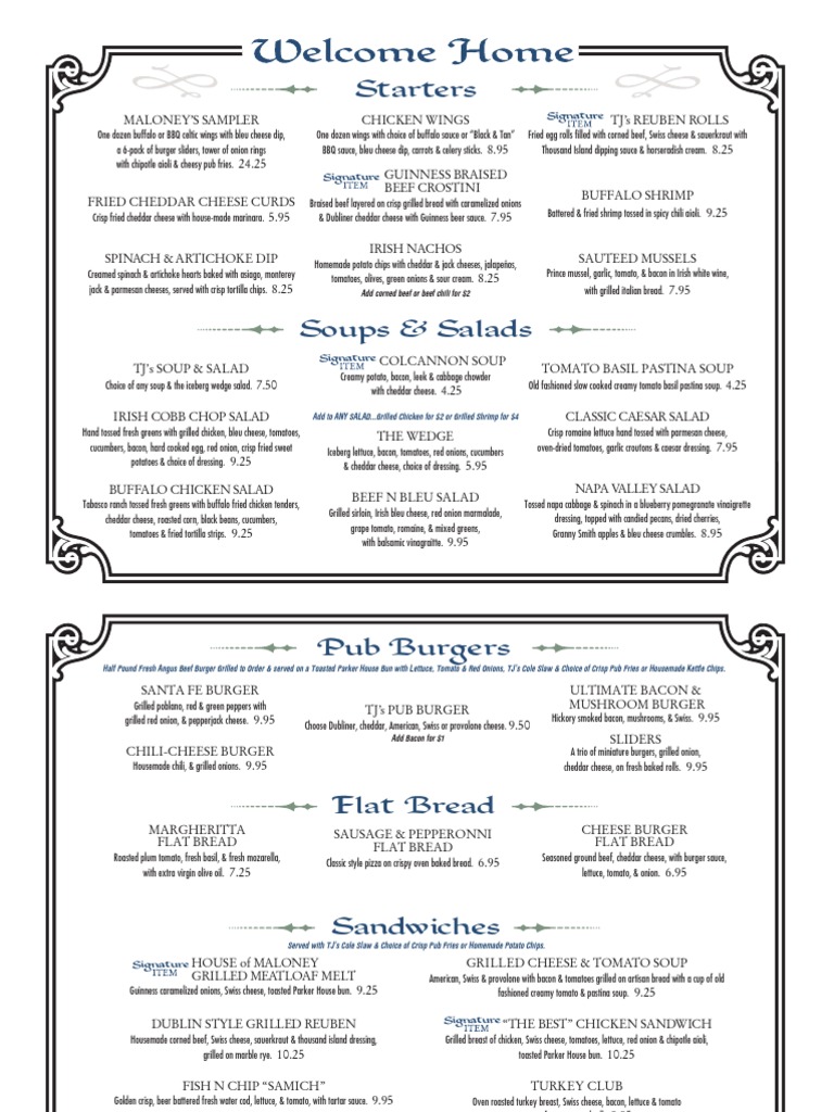 TJ's Menu Front | PDF | Hamburgers | Potato Chip