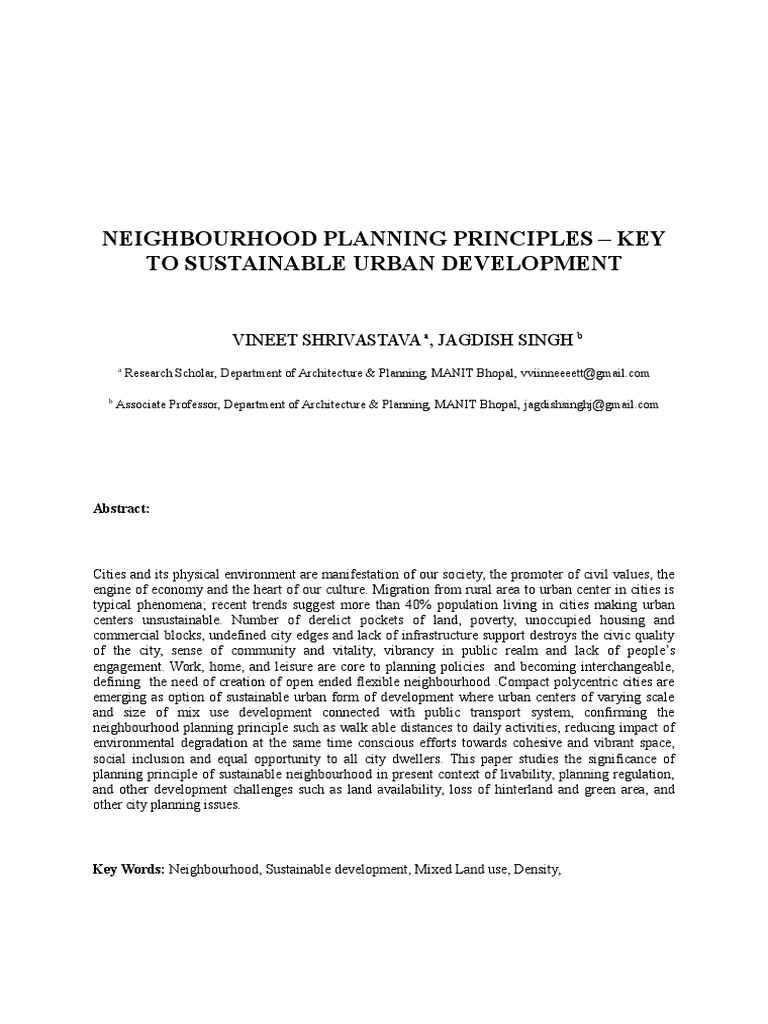 Neighbourhood Planning Principles - Key To Sustainable Urban ...